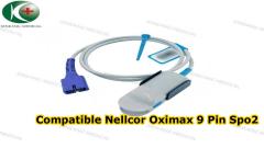 Watch:Compatible Nellcor Oximax 9 Pin Spo2 Sensor Adult Finger Clip 1M