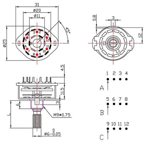 6mm Shaft Diameter Rotary Switches For Heavy Duty Applications Rotation Torque 3kgf.cm Max