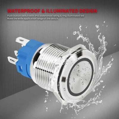 China 16mm Momentary Latching High Current LED Illuminated IP67 Waterproof Metal Push Button Switches 10A Self-locking With Wire for sale