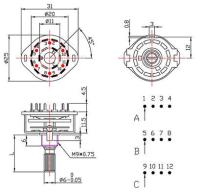 China RS25 Rotary Selector Switch 2-4 Pole 2-12 Position 6mm Shaft 500V 10A for sale