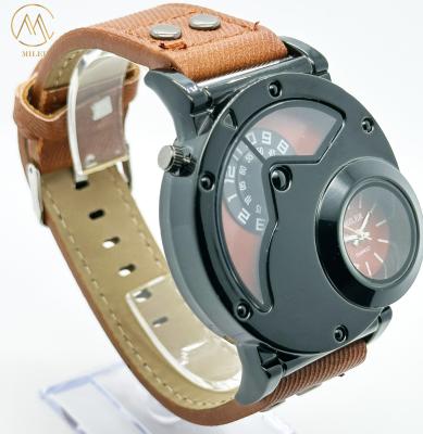 Cina Orologio da polso da uomo di quarzo con doppio movimento e cintura da denim in vendita