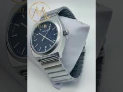 Mineral Dial zilver roestvrij staal band horloge met datum lichtgevende handen