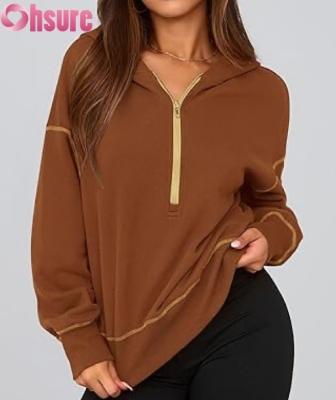 China Women's Half Zip Pullover Hoodie | Oversized Fleece Sweatshirt | Custom Logo for sale