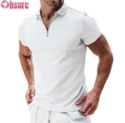 China Men's Summer Casual Short Sleeve for Polo T-Shirt Cotton Waffle Knit Fabric Sustainable and Blank Design for sale