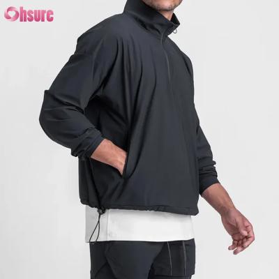 China Men's High-Grade Quarter Zipper Waterproof Breathable Woven Jacket with Adjustable Bottom Half Zip Design Mock Neck for Winter for sale