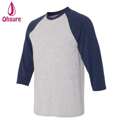 China Three Quarter Sleeve Fitness Tshirt Cotton Tops Casual Tees O-Neck  Men T Shirt Two Color Patchwork Sport T-shirt for sale