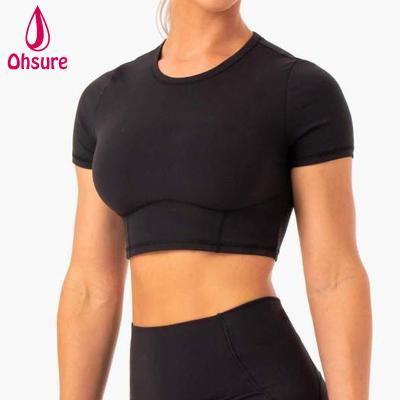China 2-pieces Tops Fitted T-shirt Women Fitness Gym Yoga Cropped Women Tshirt Wholesale Custom Logo Soft Quick Dry Sports 50-100pcs for sale