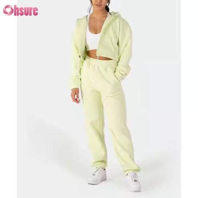China Women's Two Piece Outfits Sweatsuit Fleece Long Sleeve Zip up Hoodies Cropped Sweatshirts Sweatpants Jogger Set for sale