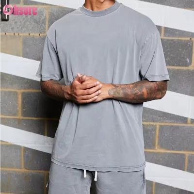 China Custom logo Workout Clothing Sportswear Heavyweight Vintage Cotton Acid Washed Oversized Running Fitness Gym Shirts Men for sale