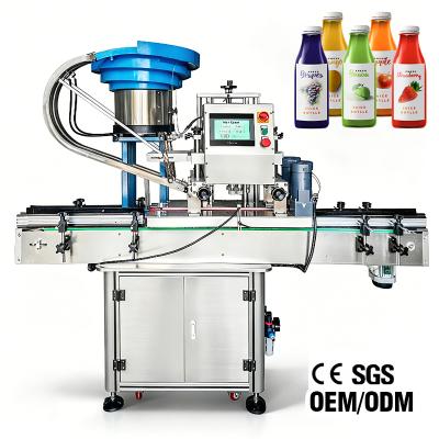 China Four Wheel Automatic Glass Jar Capping Machine Glass and Plastic Bottle Capper Machine With Vibratory Feeder Elevator for sale