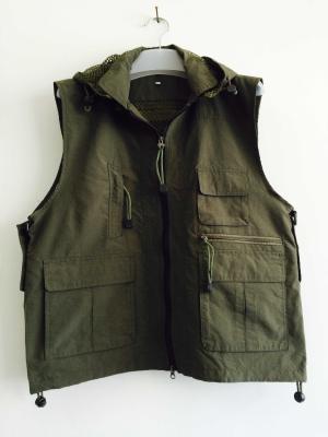 China Fishing vest 033 with hood in taslan fabric, olive green color, water proof, quick dry, S-3XL for sale