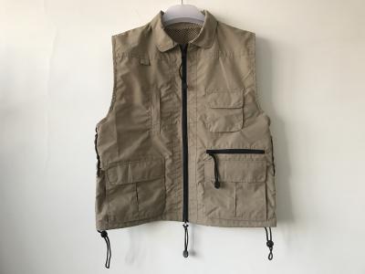 China Fishing vest 033 no hood in taslan fabric, khaki color, water proof, quick dry, S-3XL for sale
