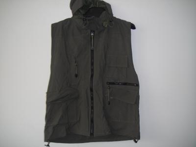 China Fishing vest 033 with hood in taslan fabric, olive green color, water proof, quick dry, S-3XL for sale