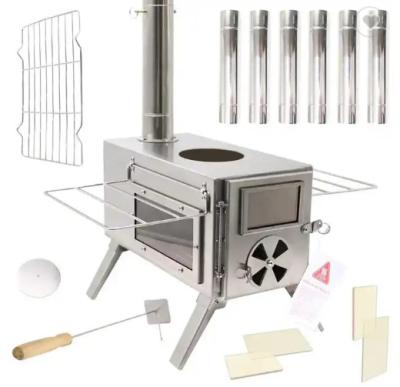 China outdoor gear hot Tent Wood Burning Stoves Portable With Chimney Pipes, 304 Stainless Steel Camping Wood Stove for sale