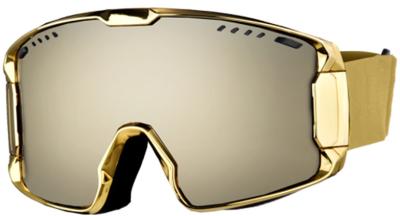 China AR gold color frame ski goggles, magnetic snowbord goggles, magnetic snow goggles with all black lens for sale