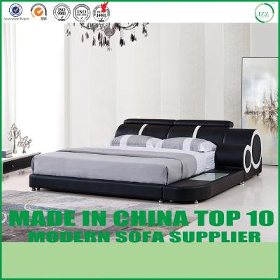 China China  Modern home furniture King Size Genuine Leather Bed with LED Light for sale