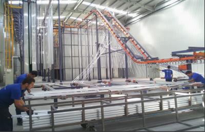 China Persoonlijke ruimte en capaciteit Spanning Verticale poedercoating Lijn voor aluminium profielen Te koop