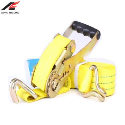 China Heavy Duty Polyester Cargo Lashing Belts Winch Ratchet Tie Down Straps With Tamer Hook for sale