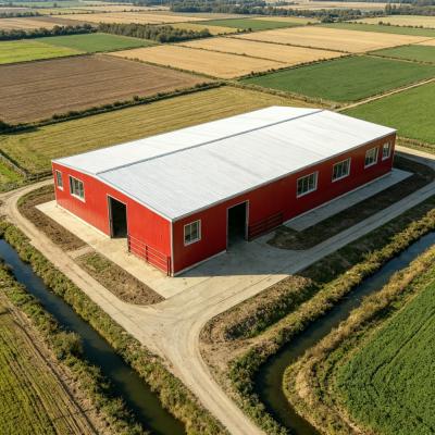 China Hot-dip Galvanized Steel Cow Barn with Wind Load Resistance ≥ 0.55 kN/m² and Adjustable Roll-up Walls for sale