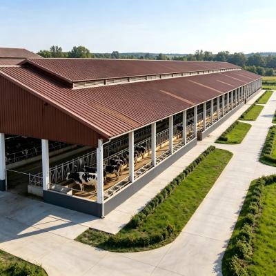 China Wide Span Steel Frame Cattle Shed without Internal Columns for Easy Movement Industrial Manufacturing Warehouse Shed for sale