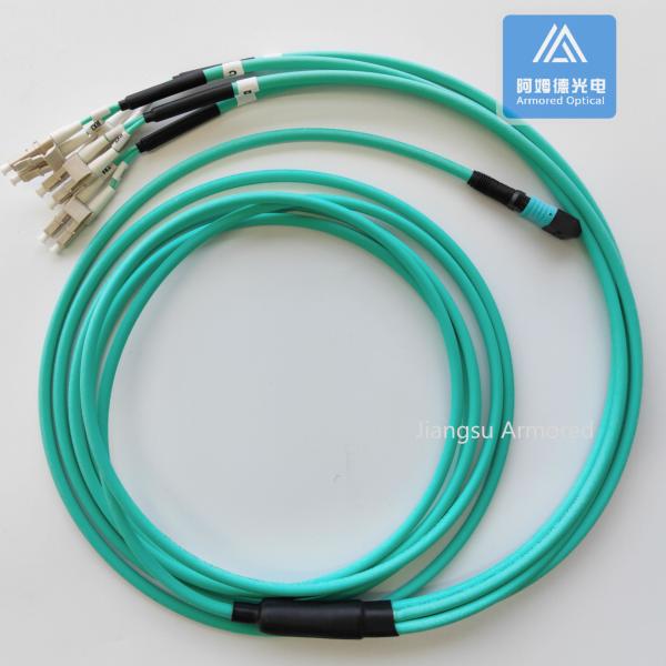 Quality 8 Core OM3 Armored MPO Patch Cord 3.5m With MPO and LC 5.0mm Aque LSZH for sale