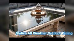 All Weather Handwoven Poly Rattan Sectional Sofa Dining Set with Stools & Cushions