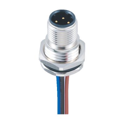 China 4 Poles Male M12 Panel Mount Connector Solder Type Front Mounting Waterproof for sale