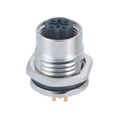 China 4A 60V M12 Panel Mount Connector 5 Pin Female Connector With PCB Contacts for sale