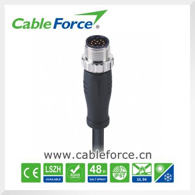 China 30V M12 12pin Male A-Coding Circular Connector With Cable Waterproof Connector for sale