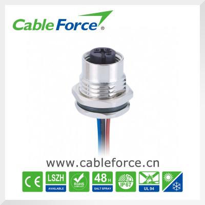 China 3 Pin Female A-Coding M12 Panel Mount Connector Front Mounting Sholdered for sale
