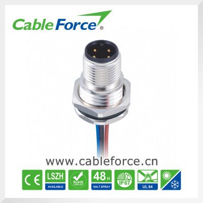 China M12 4PIN Male A-Coding Panel Mount Receptacle Front Mounting Soldered for sale