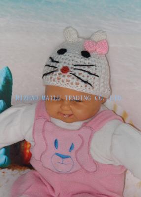 Cina Sveglio scavi fuori il gatto bianco facile lavorano all'uncinetto il cappello con il bello Bowknot rosa in vendita
