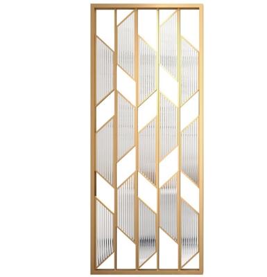 China Stainless steel frame gold and glass room divider interior decoration for sale