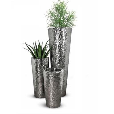 China Indoor round hammered matte stainless steel flower pot vase home decoration for sale