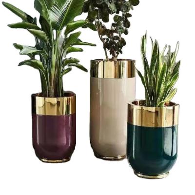 China Two colors matched flower pot metal flower planter for sale