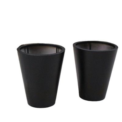 China Large outdoor vertical round garden planters black metal flower pot for sale