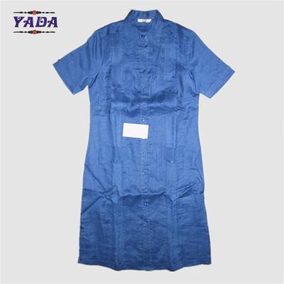 China El botón delantero es de lino azul con manga corta, diseño casual, largo y delgado, vestido sexy para mujeres gordas. en venta