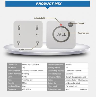 Cina apparecchio per cameriere di chiamata per ospiti completamente impermeabile campana di chiamata dell'hotel in vendita
