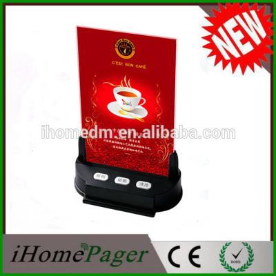 Cina Ristorante logo di alta qualità OEM luce notturna sistema pager wireless pulsante di chiamata a lungo raggio con stand del menu in vendita