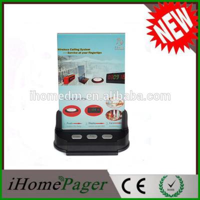 Cina Ristorante logo di alta qualità OEM luce notturna sistema pager wireless pulsante di chiamata a lungo raggio con stand del menu in vendita