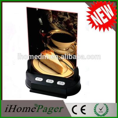 Cina Ristorante logo di alta qualità OEM luce notturna sistema pager wireless pulsante di chiamata a lungo raggio con stand del menu in vendita