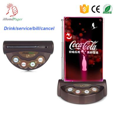 중국 무선 레스토랑 피저 시스템 4 버튼 호출자, 서비스,불,음료, 취소 또는 사용자 정의 콘텐츠 판매용