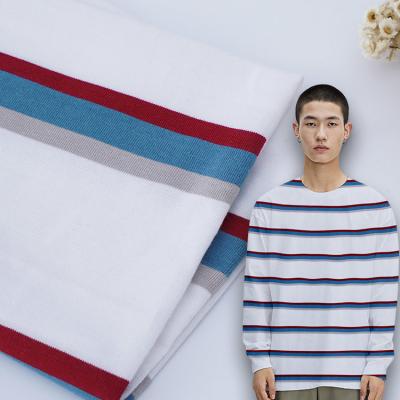 Китай Трикотажные полосатые хлопчатобумажные ткани из двойной нитки для одежды с длинными рукавами продается