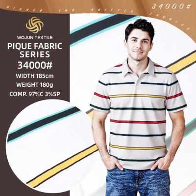 China 190cm Striped Cotton Pique Fabric: Yarn-Dyed Stretch for Modern Polos for sale