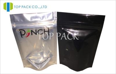 China Resealable Shinny Foil Spices Packaging Bags Clear Front Black Back for sale
