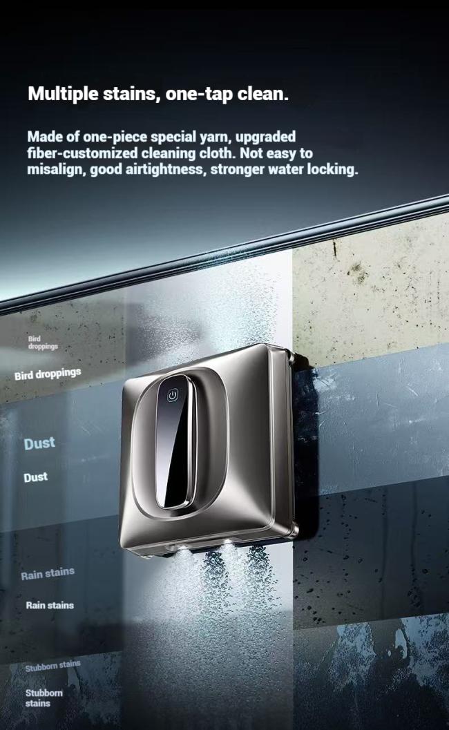 Four water spray window cleaning robot in operation