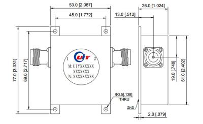 China UIY RF full bandwidth SMA Isolator coaxial isolator from 300 to 475MHz made of Ferrite for sale