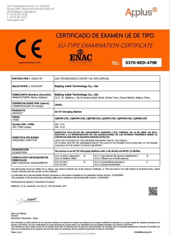 EU-TYPE EXAMINATION CERTIFICATE - Beijing Lekol Technology CO., LTD.