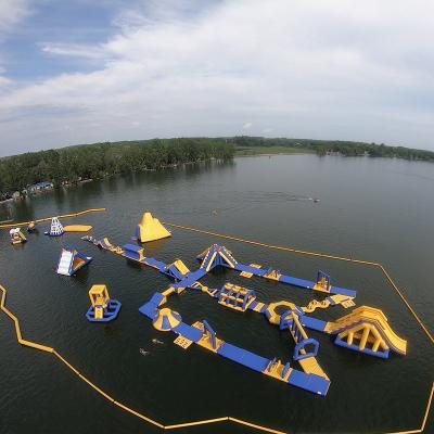 China Outdoor Inflatable Water Park 50m*34m Maximum 120 People Capacity for sale