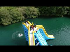 Giant Inflatable Water Jumping Tower With Slide For Lake